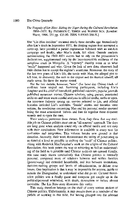 (PDF) The Tragedy of Lin Biao: Riding the Tiger during the Cultural ...