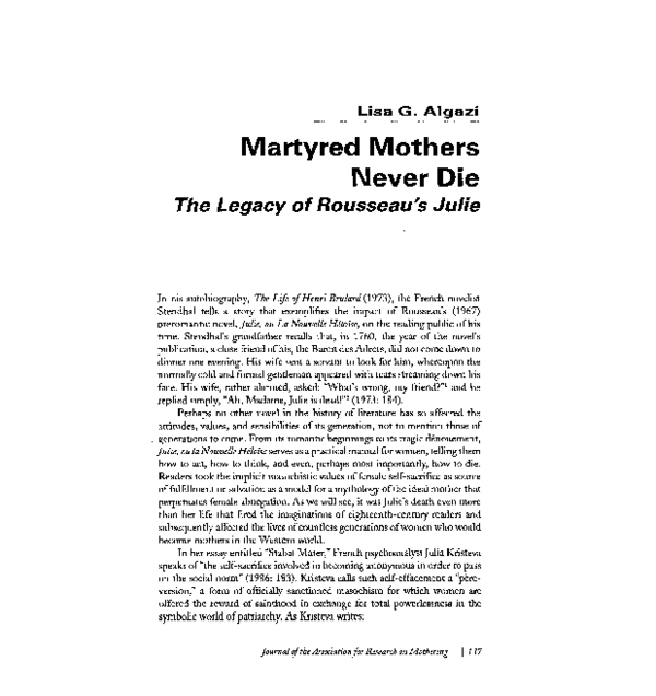 (PDF) Martryed Mothers Never Die: The Legacy of Rousseau's Julie