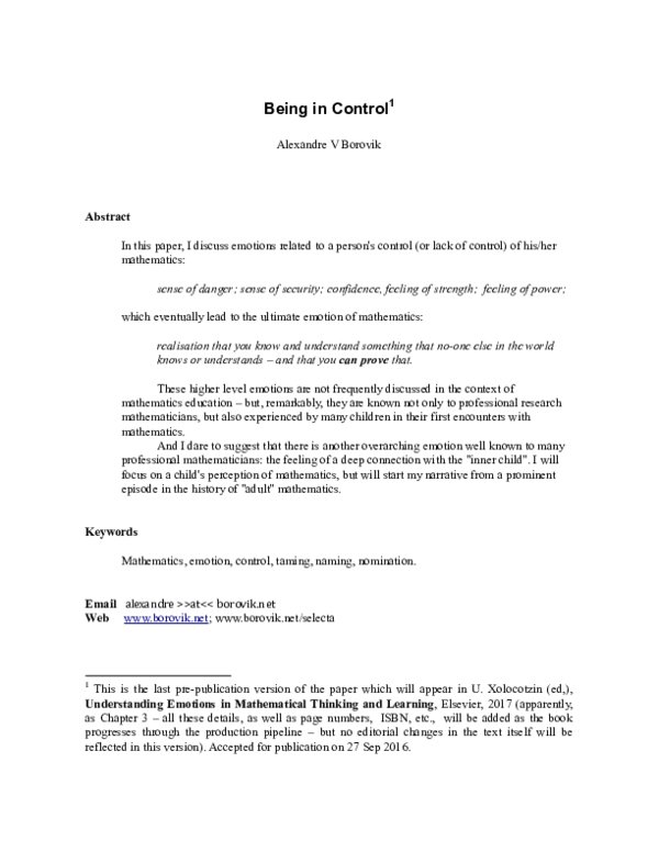 (PDF) Being in Control | Alexandre Borovik - Academia.edu