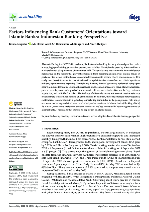 (PDF) Factors Influencing Bank Customers’ Orientations toward Islamic Banks: Indonesian Banking ...