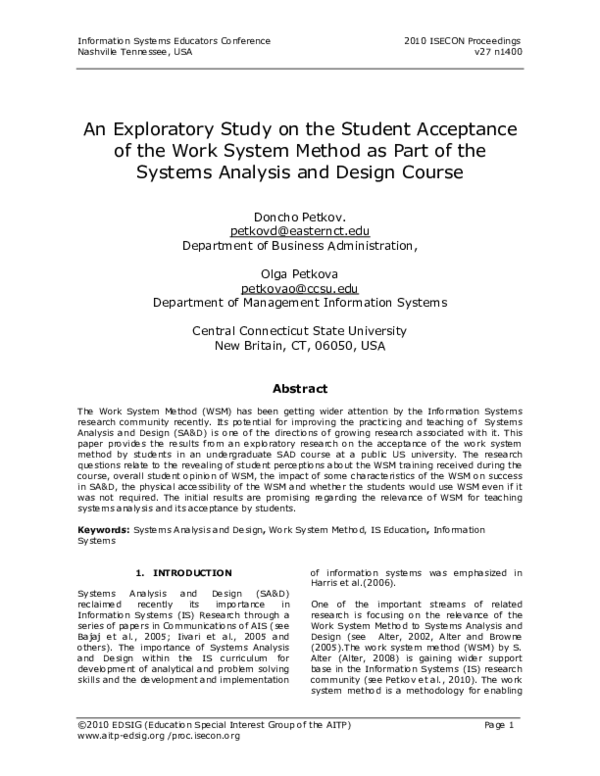 (PDF) An Exploratory Study on the Student Acceptance of the Work System Method as Part of the ...