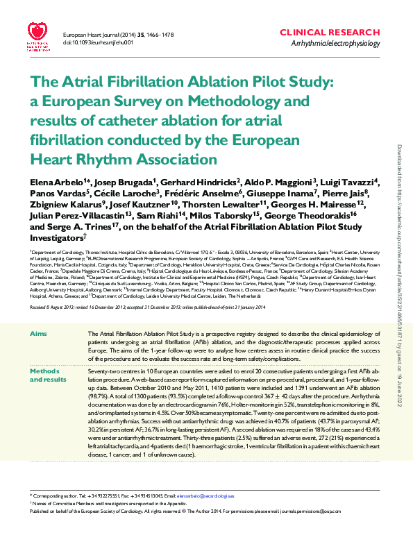 (PDF) The Atrial Fibrillation Ablation Pilot Study: an European Survey ...
