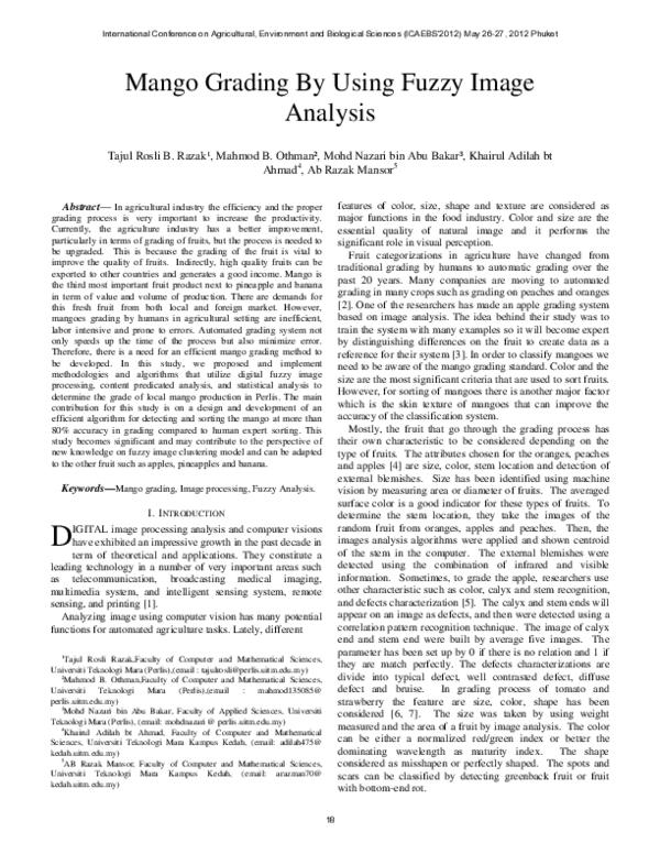 (PDF) Mango Grading By Using Fuzzy Image Analysis | Mahmod Othman ...