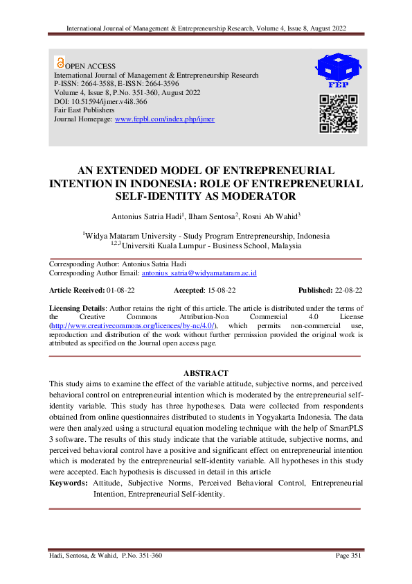 (PDF) An Extended Model of Entrepreneurial Intention in Indonesia: Role ...