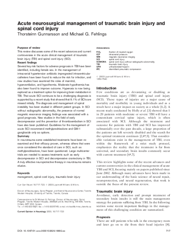(PDF) Acute neurosurgical management of traumatic brain injury and ...