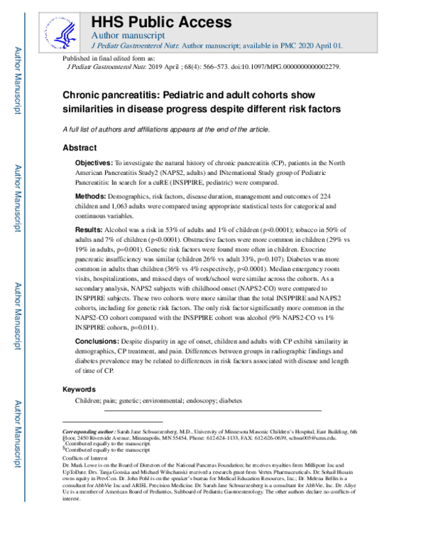 Pdf Chronic Pancreatitis Pediatric And Adult Cohorts Show Similarities In Disease Progress