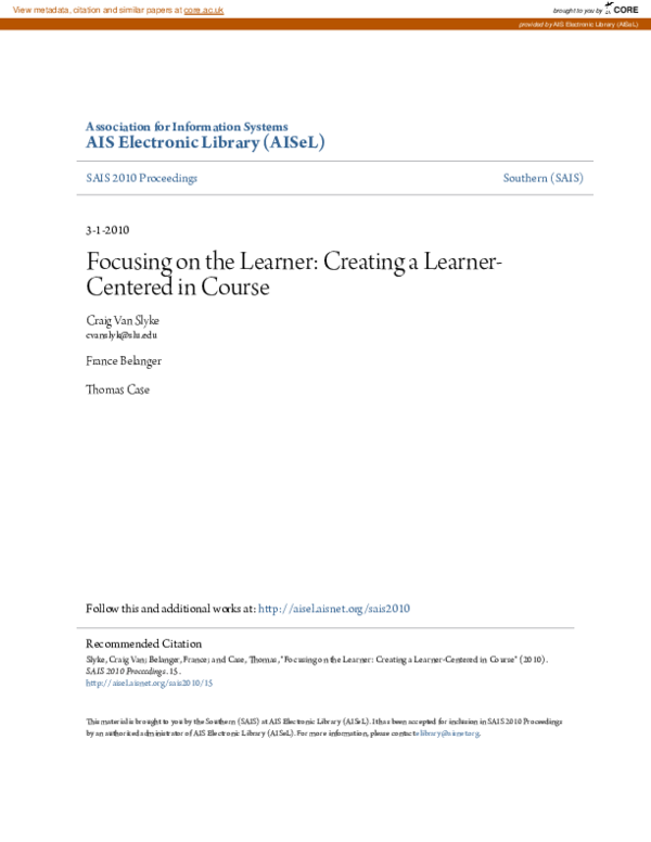 (PDF) Focusing on the Learner: Creating a Learner-Centered is Course