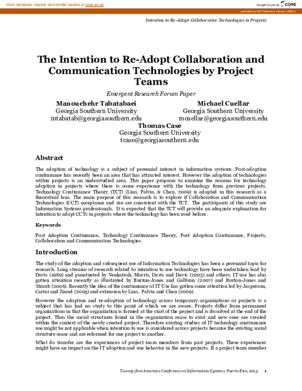 (PDF) The Intention to Re-Adopt Collaboration and Communication Technologies by Project Teams