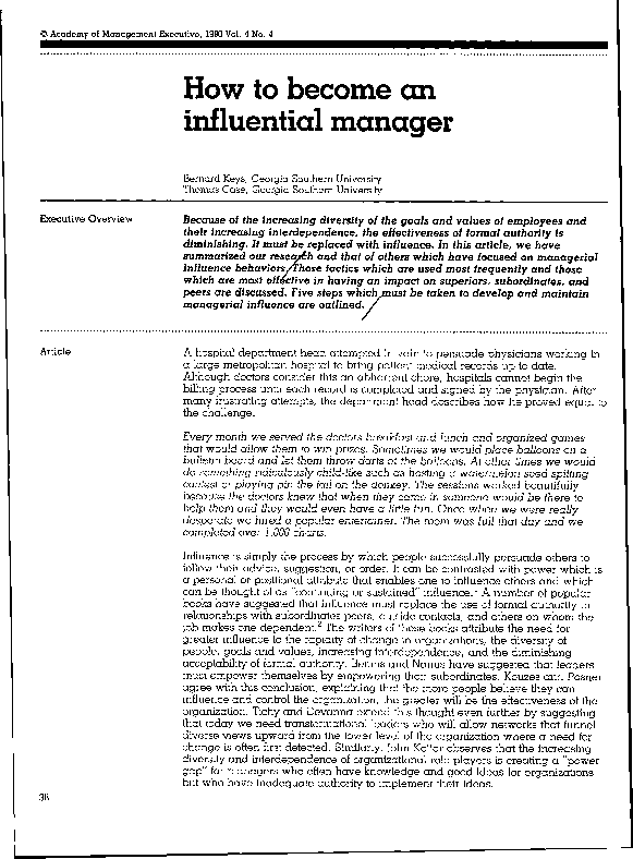 (PDF) How to become an influential manager