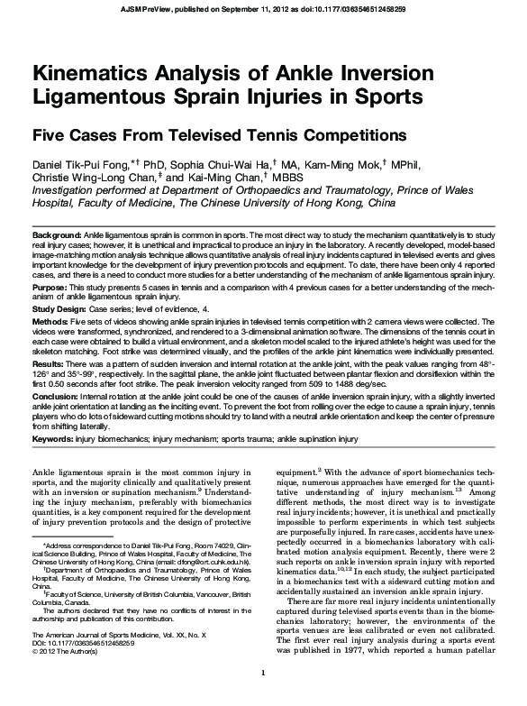 (PDF) Kinematics Analysis of Ankle Inversion Ligamentous Sprain ...