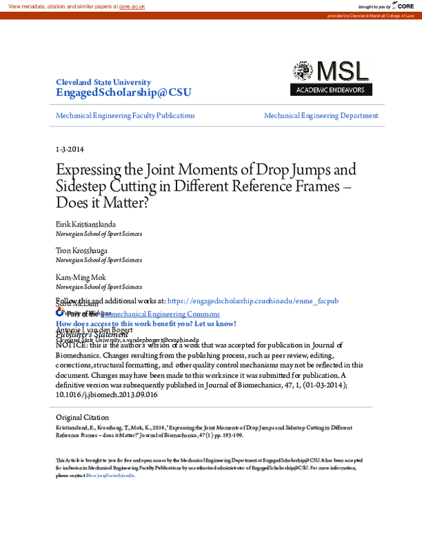 (PDF) Expressing the joint moments of drop jumps and sidestep cutting ...