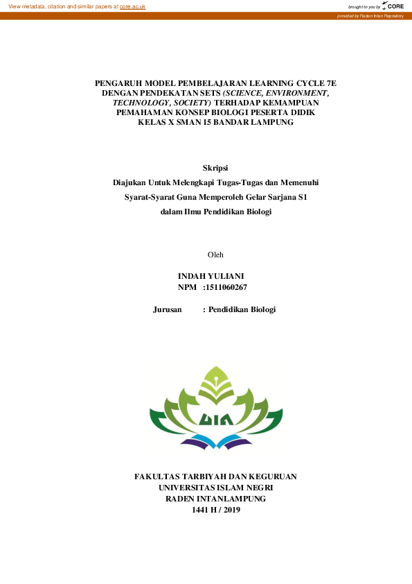 (PDF) Pengaruh Model Pembelajaran Learning Cycle 7E Dengan Pendekatan Sets (Science, Environment ...