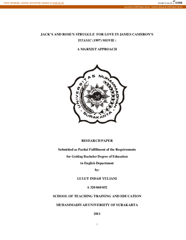 (PDF) Jack’s and Rose’s Struggle for Love in James Cameron’Stitanic ...