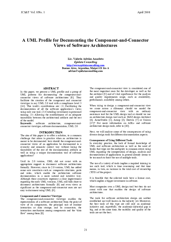 Pdf A Uml Profile For Documenting The Component And Connector View Of Software Architectures