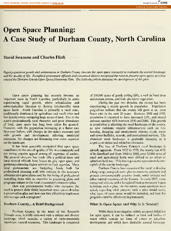 (PDF) Open Space Planning: A Case Study of Durham County, North Carolina