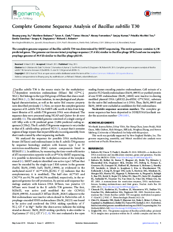 (PDF) Complete Genome Sequence Analysis of Bacillus subtilis T30 | Raguchander Thiruvengadam ...