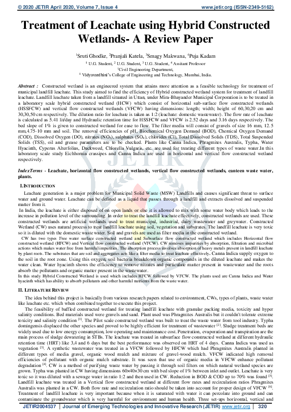 (PDF) Treatment of Leachate using Hybrid Constructed Wetlands- A Review ...