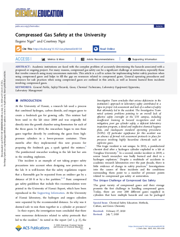 (PDF) Compressed Gas Safety at the University