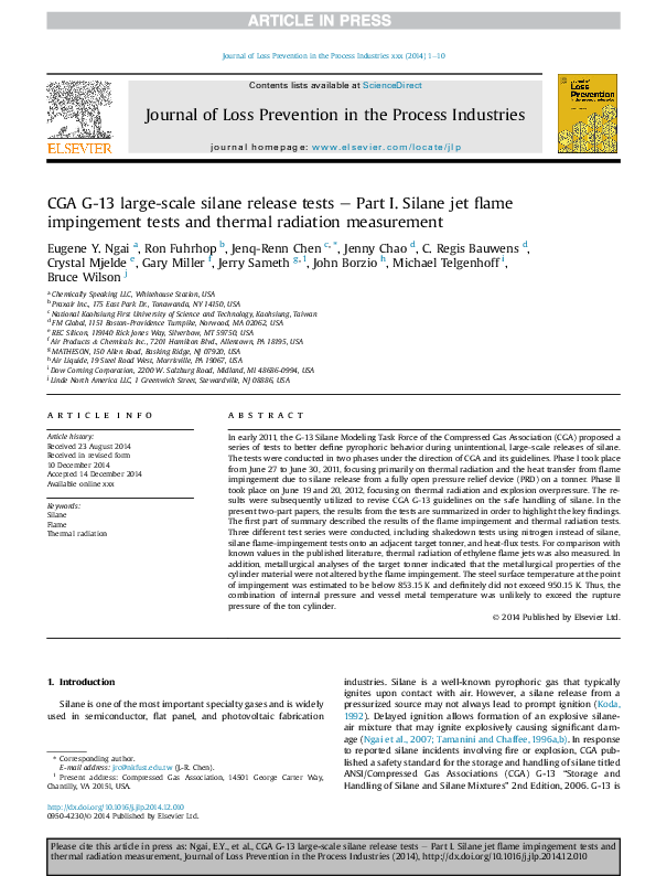 (PDF) CGA G-13 large-scale silane release tests – Part I. Silane jet ...