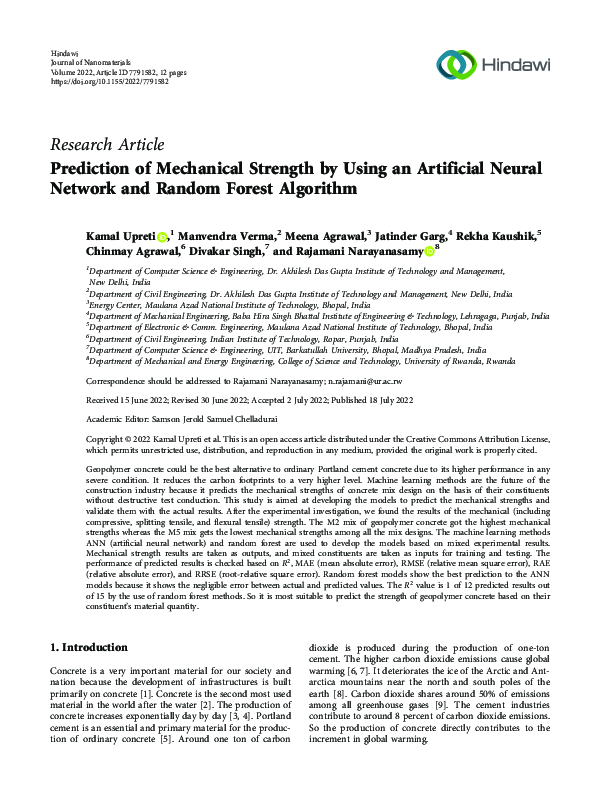 (PDF) Prediction of Mechanical Strength by Using an Artificial Neural Network and Random Forest ...