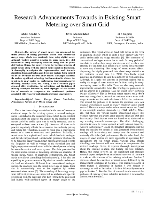 (PDF) Research Advancements Towards in Existing Smart Metering over Smart Grid