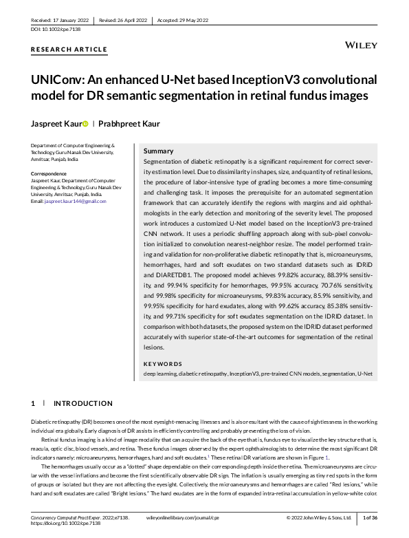 Pdf Uniconv An Enhanced U Net Based Inceptionv3 Convolutional Model