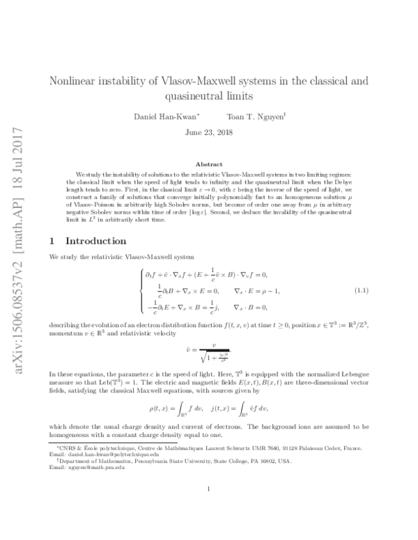 (PDF) Nonlinear Instability of Vlasov--Maxwell Systems in the Classical ...