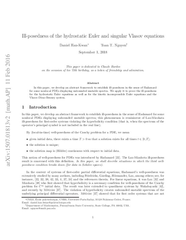 (PDF) Ill-Posedness of the Hydrostatic Euler and Singular Vlasov Equations