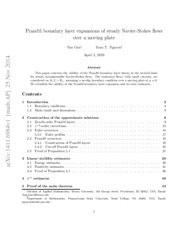 (PDF) Prandtl Boundary Layer Expansions of Steady Navier–Stokes Flows ...