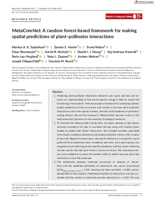 (PDF) MetaComNet: A random forest‐based framework for making spatial predictions of plant ...