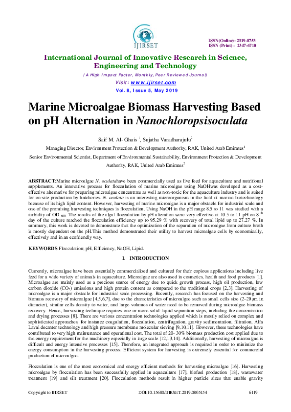 (PDF) Marine Microalgae Biomass Harvesting Based on pH Alternation in Nanochloropsisoculata