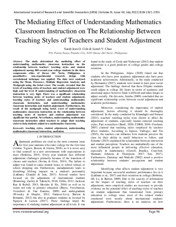 (PDF) Understanding Math Instruction's Mediating Role in Student Adjustment