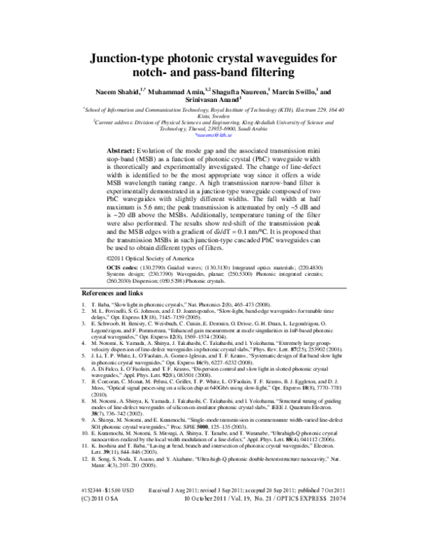(PDF) Junction-type photonic crystal waveguides for notch- and pass ...