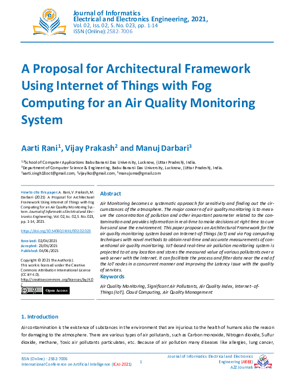(PDF) A Proposal for Architectural Framework Using Internet of Things ...
