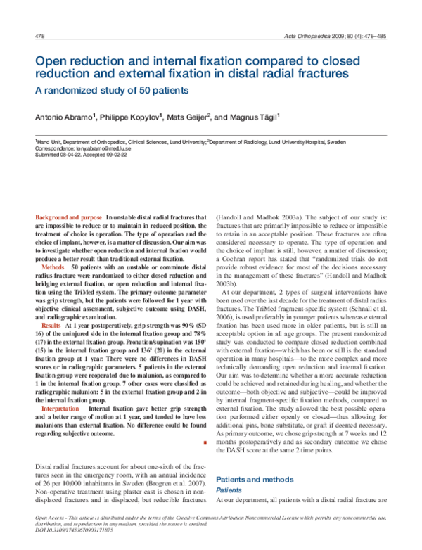 (PDF) Open reduction and internal fixation compared to closed reduction ...
