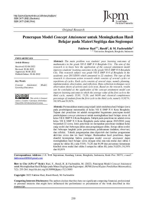 (PDF) Penerapan Model Concept Attainment untuk Meningkatkan Hasil Belajar pada Materi Segitiga ...