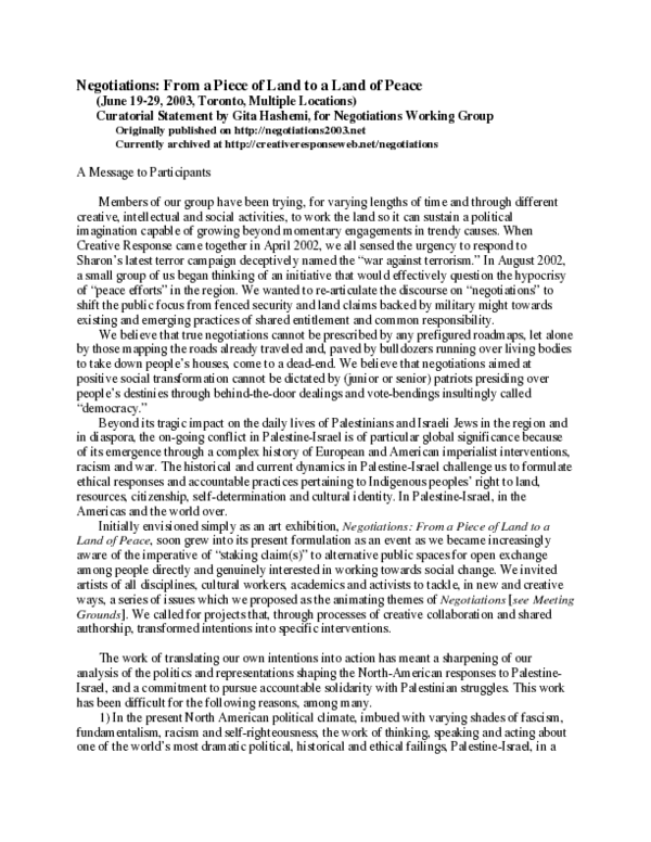 (PDF) Will : Negotiations : From a Piece of Land to a Land of Peace