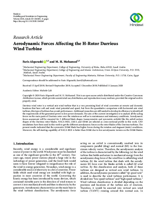 (PDF) Aerodynamic Forces Affecting the H-Rotor Darrieus Wind Turbine