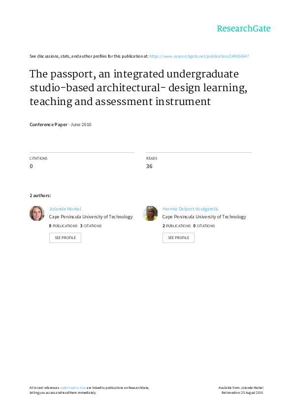 (PDF) The passport, an integrated undergraduate studio-based architectural- design learning ...