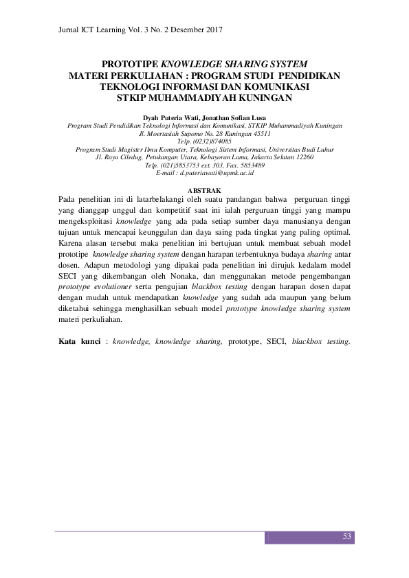 (PDF) Prototipe Knowledge Sharing System Materi Perkuliahan : Program Studi Pendidikan Teknologi ...