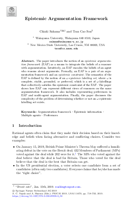 Pdf Epistemic Argumentation Framework