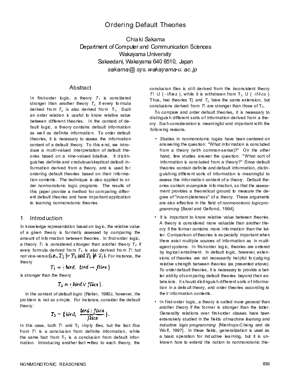 (PDF) Ordering default theories