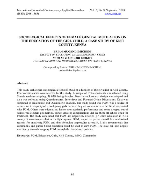 (PDF) Sociological Effects of Female Genital Mutilation on the ...