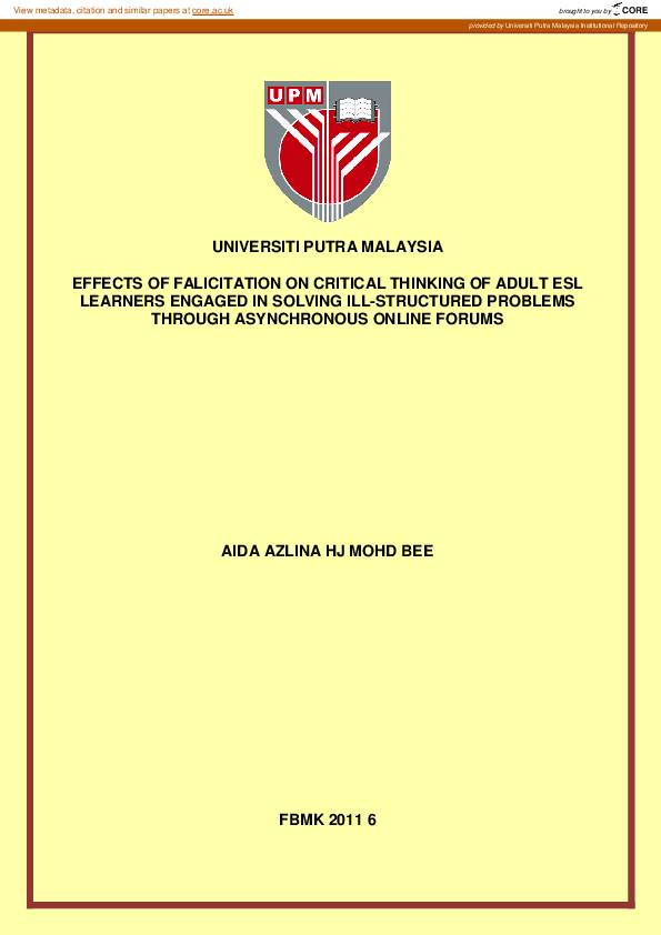 (PDF) Effects of Falicitation on Critical Thinking of Adult ESL Learners Engaged in Solving ILL ...