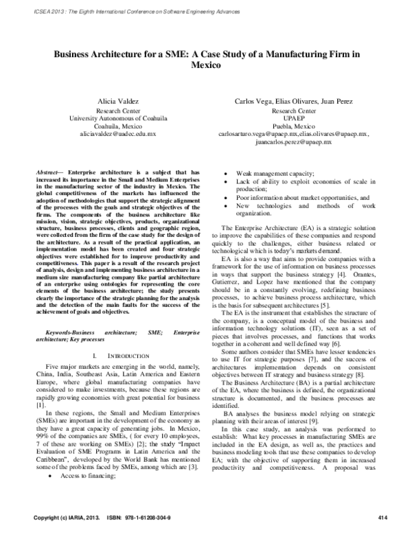 (PDF) Business Architecture for a SME: A Case Study of a Manufacturing ...