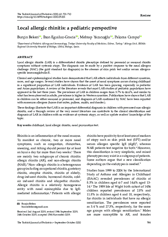 (PDF) Local allergic rhinitis: a pediatric perspective