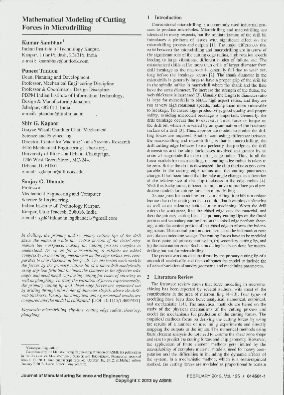 Pdf Mathematical Modeling Of Cutting Forces In Microdrilling