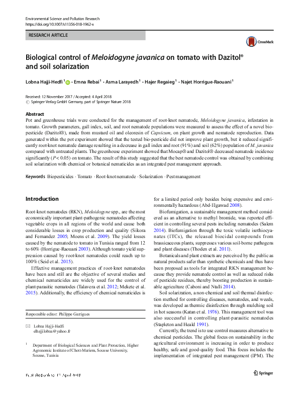 (PDF) Biological control of Meloidogyne javanica on tomato with Dazitol ...