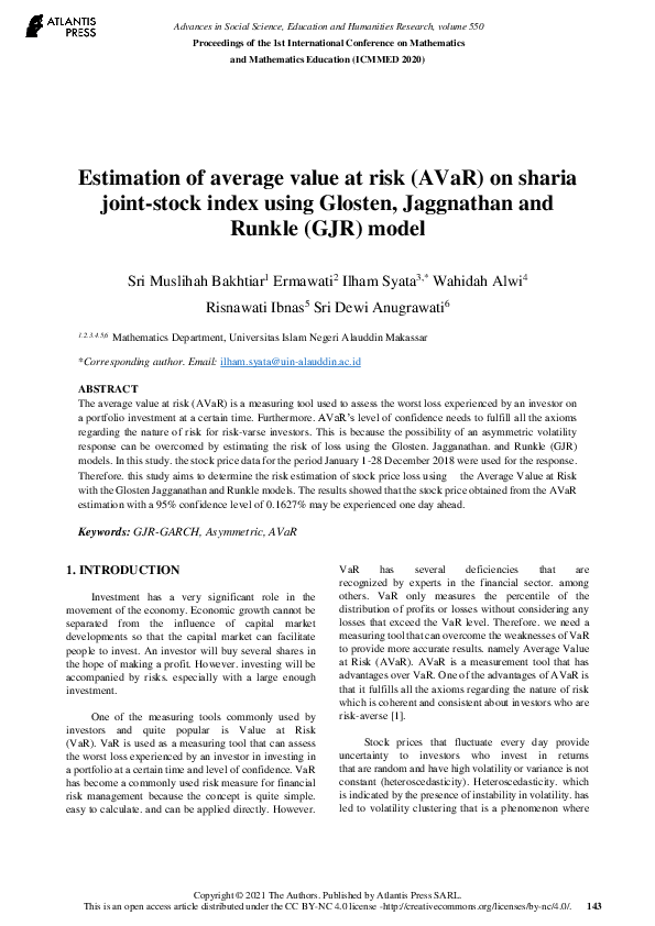 (PDF) Estimation of Average Value at Risk (AVaR) on Sharia Joint-Stock ...