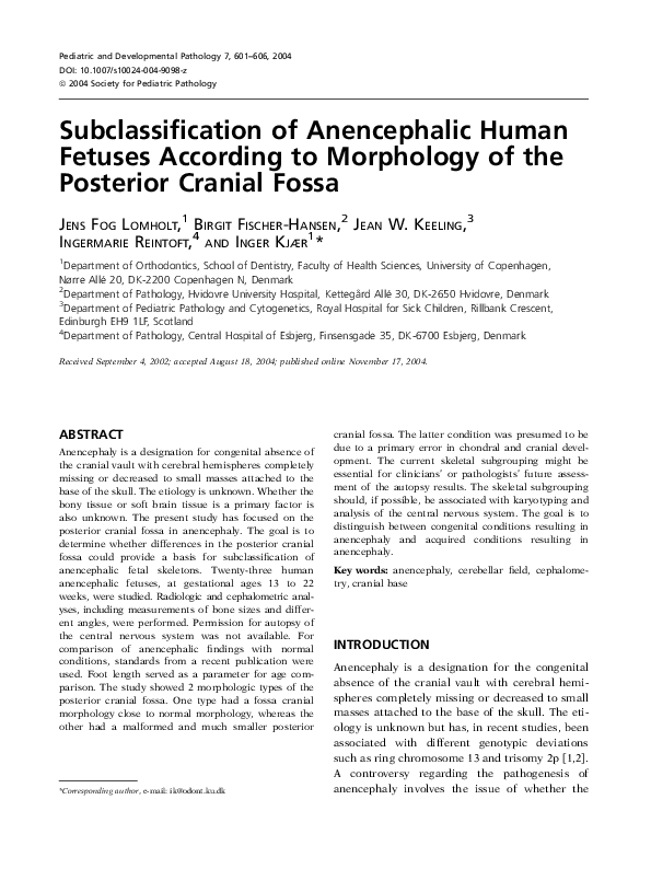 (PDF) Subclassification of Anencephalic Human Fetuses According to ...